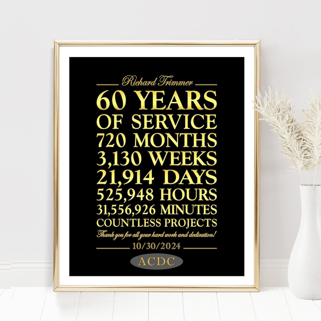 Personalized 60th Work Anniversary Employee Gift 60 Years or Any Year of Service Custom Thank ...