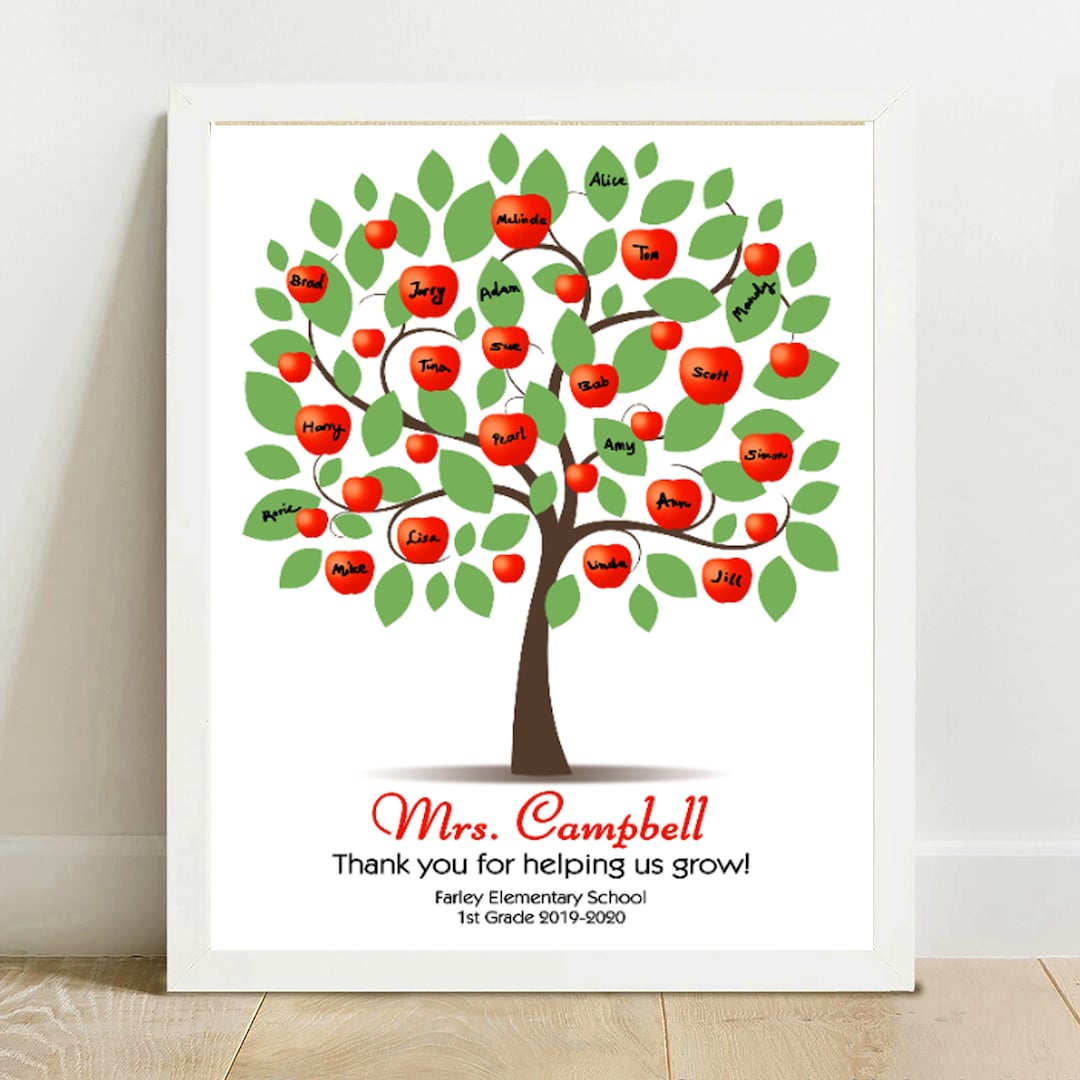 Teacher Appreciation Gift Apple Tree Print, Personalized Teacher Gift ...