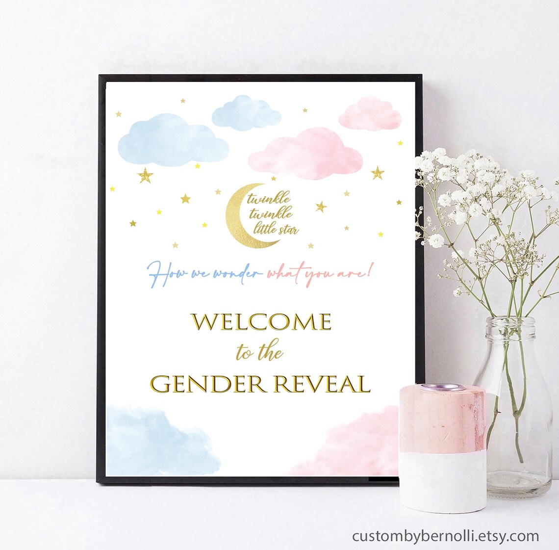 Twinkle Little Star Gender Reveal Welcome Sign Blue Pink Baby Shower ...