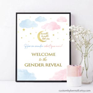 Twinkle Little Star Gender Reveal Welcome Sign Blue Pink Baby Shower ...