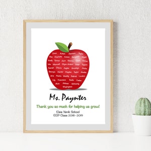 Apple Teacher Gift Class Names, Teacher Appreciation Gift for Teacher ...