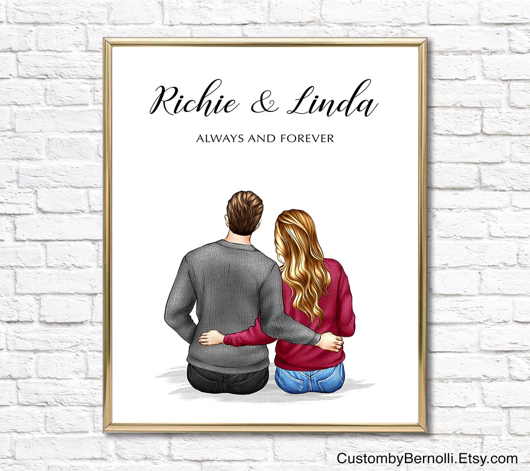Personalized Couple Gift, Wedding Gift for Him Custom Couple Portrait ...