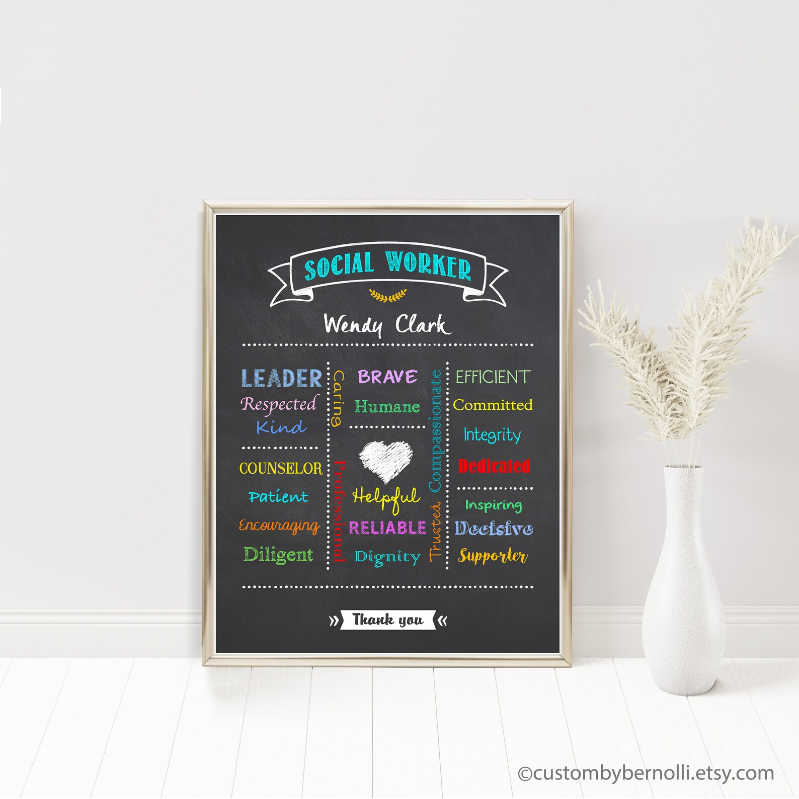 Personalized Social Worker Gift Color, Social Worker Chalkboard ...