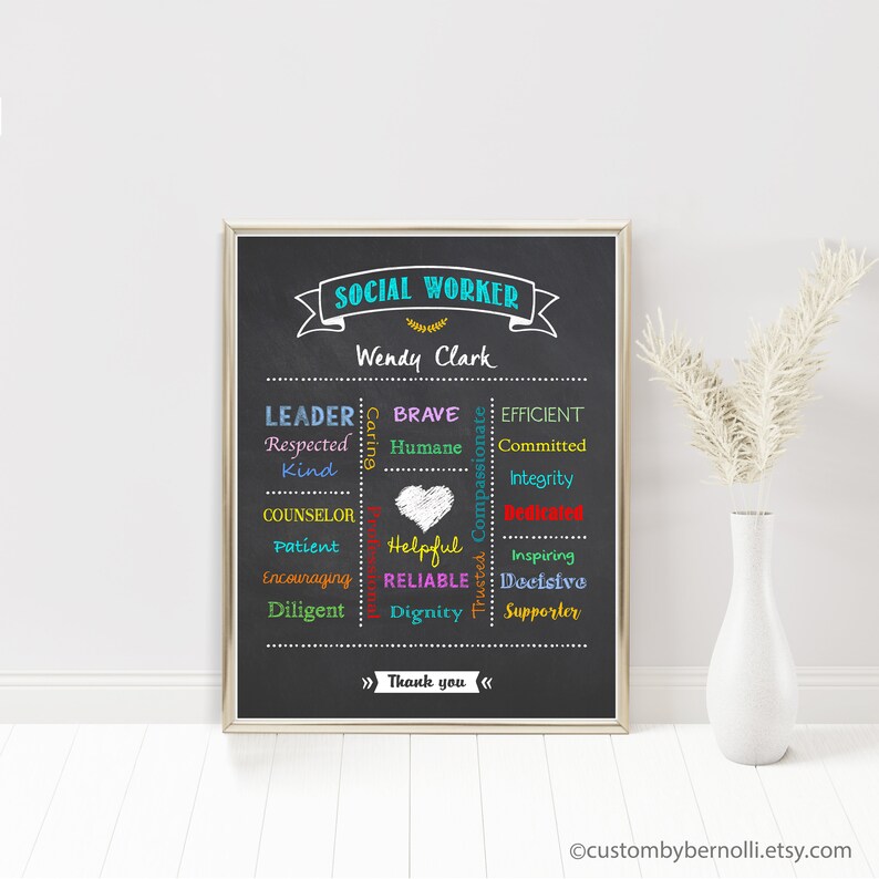 Personalized Social Worker Gift Color, Social Worker Chalkboard ...