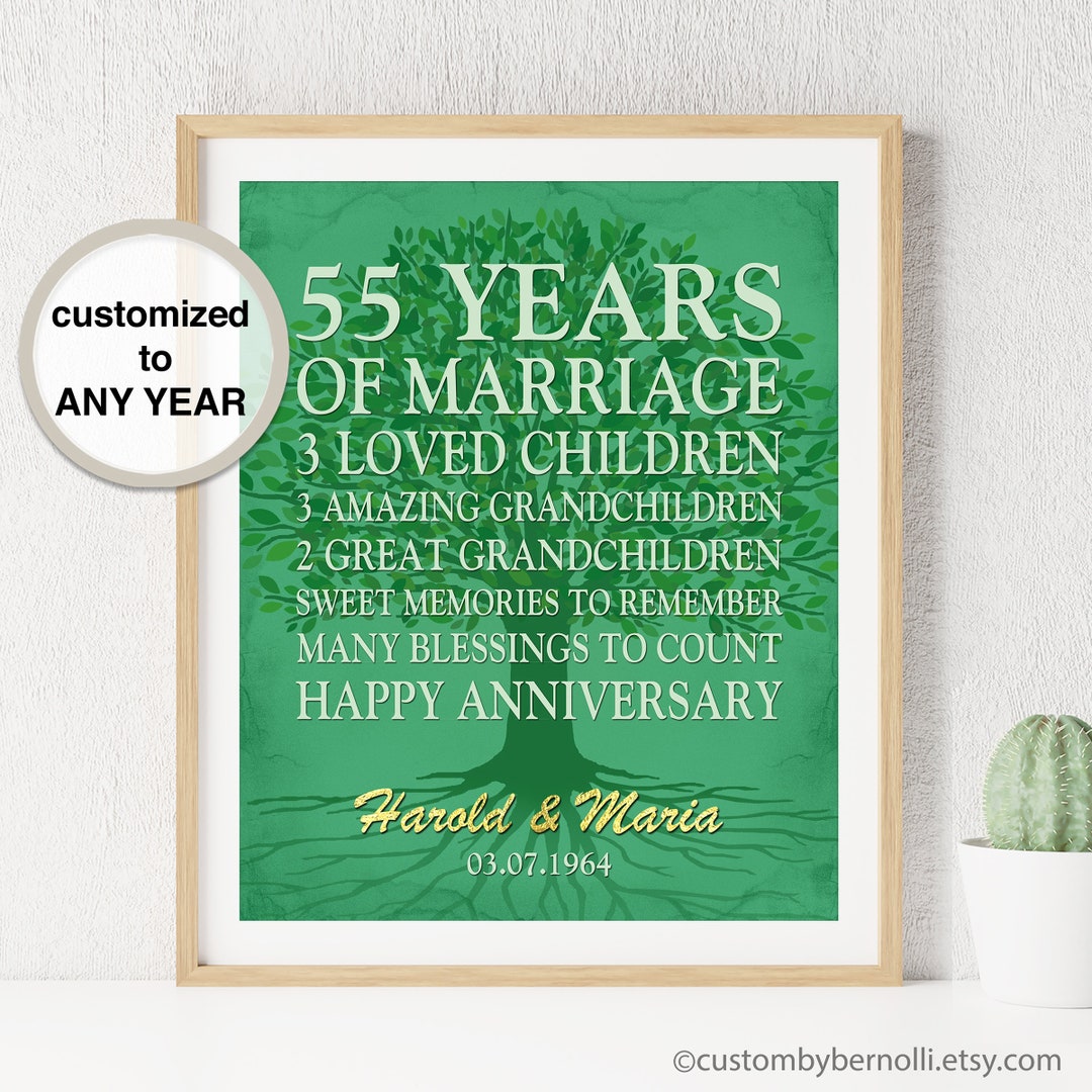 55th Anniversary Digital Print Personalized 55th or Any Year Wedding ...