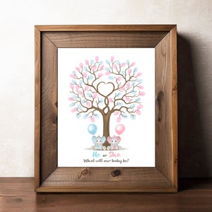 Elephant Gender Reveal Tree Fingerprint Guest Book With Blue and Pink ...