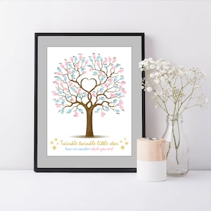 Gender Reveal Tree Twinkle Little Star Heart Fingerprint Guest Book ...