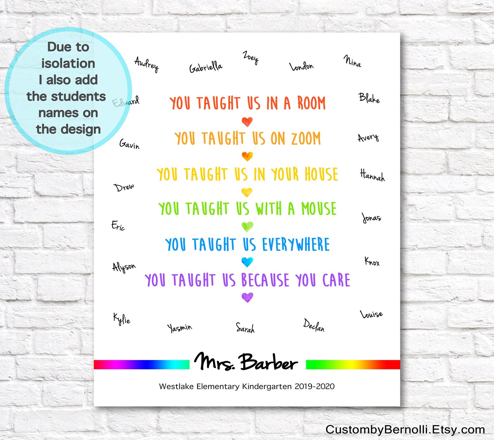 Custom Teacher Gift Rainbow Teacher Appreciation Gift You | Etsy