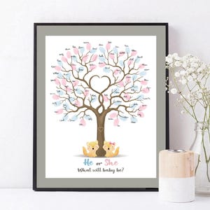 Fox Gender Reveal Tree Fingerprint Guest Book Blue Pink He or She What ...