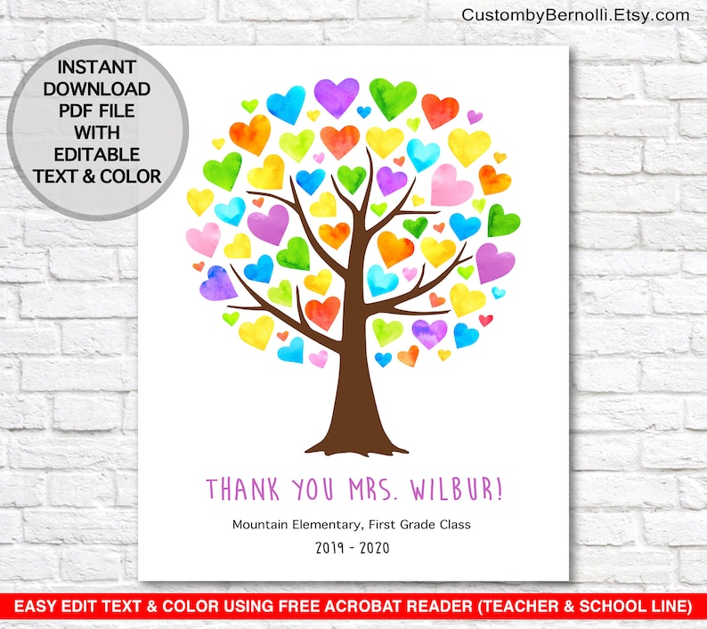 INSTANT DOWNLOAD Teacher Appreciation Gift Rainbow Heart Tree | Etsy