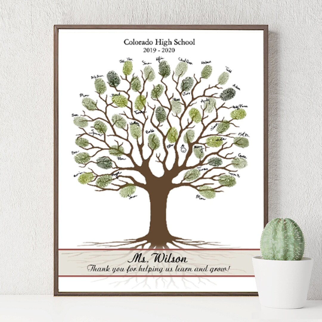 Teacher Appreciation Gift Fingerprint Tree Guest Book Personalized ...