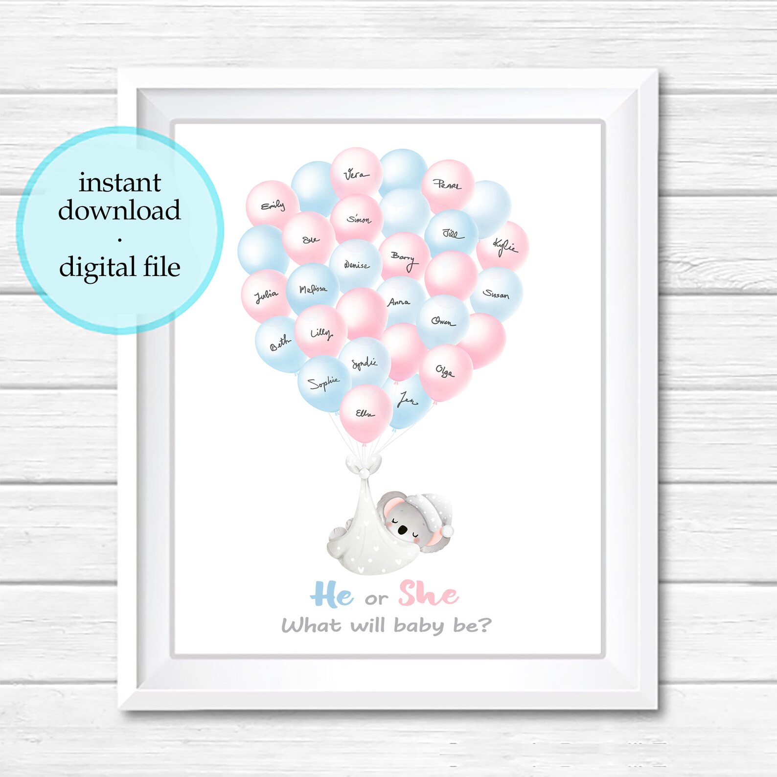 Koala Gender Reveal Ideas He or She Gender Guess Digital Print, Balloon ...