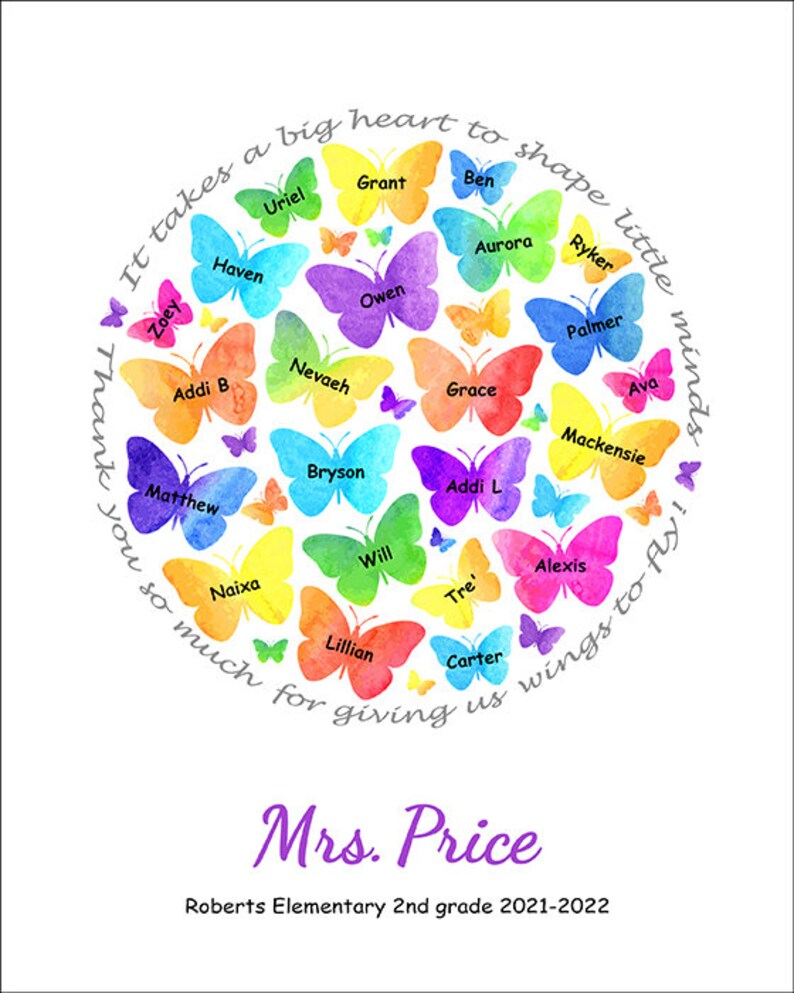 Teacher Appreciation Gift Rainbow Butterfly Custom Teacher - Etsy