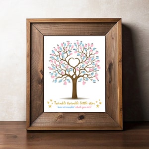 Gender Reveal Tree Twinkle Little Star Heart Fingerprint Guest Book ...