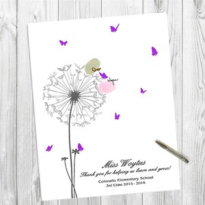 Teacher Appreciation Gift, Fingerprint Dandelion Teacher Thank You Gift ...