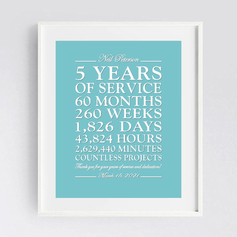 Personalized 25 Year Work Anniversary PRINT, Custom Years of Service ...