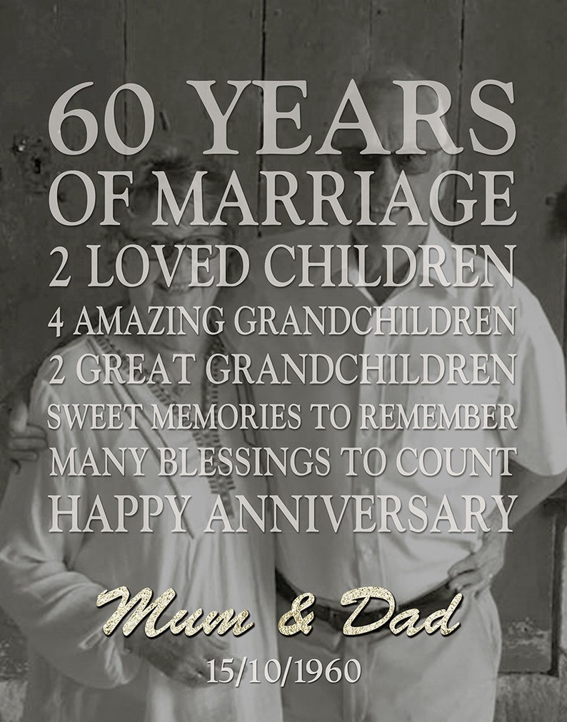 Personalized 60th Anniversary PRINT From Photo 60 Years - Etsy