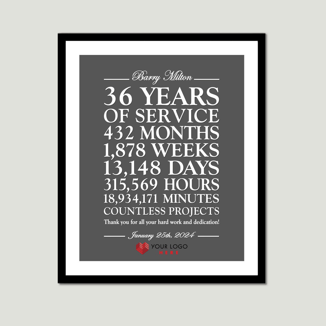 Personalized 10 Year Work Anniversary Print, Custom 10 Years of Service ...