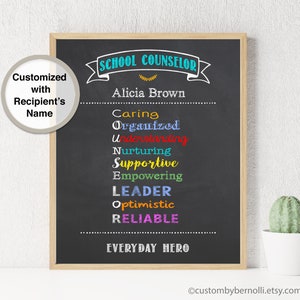 Personalized School Counselor Gift, Custom Counselor Thank You Print ...