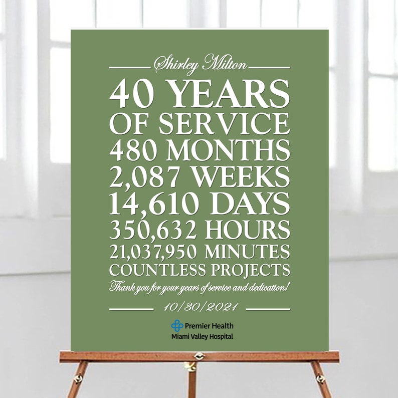 Personalized Work Anniversary Print, 10 Year 15 Year 20 Year 25, 30, 35 ...