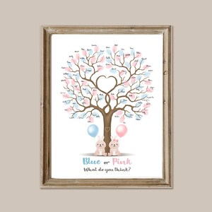 Rabbit Gender Reveal Tree Fingerprint Guest Book, Blue or Pink He or ...