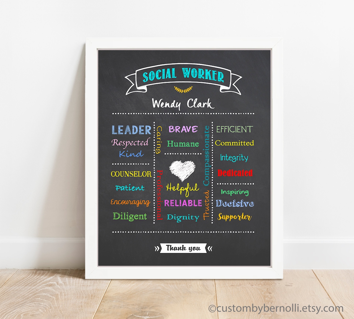 Personalized Social Worker Gift Color, Social Worker Chalkboard ...