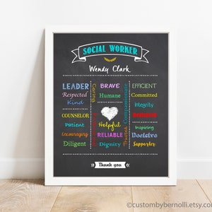 Personalized Social Worker Gift Color, Social Worker Chalkboard ...