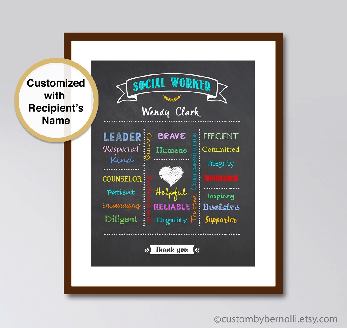 Personalized Social Worker Gift Color, Social Worker Chalkboard ...