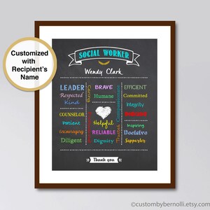 Personalized Social Worker Gift Color, Social Worker Chalkboard ...