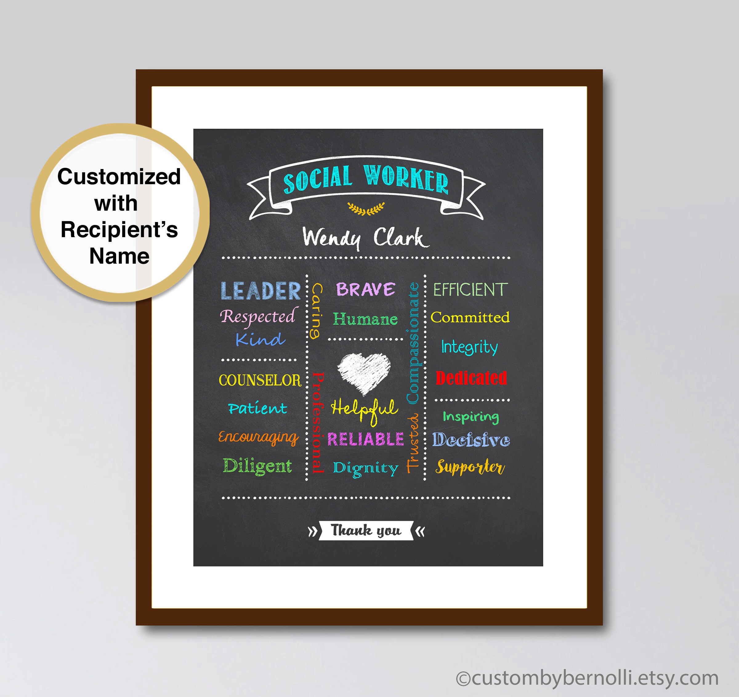 Personalized Social Worker Gift Color, Social Worker Chalkboard ...