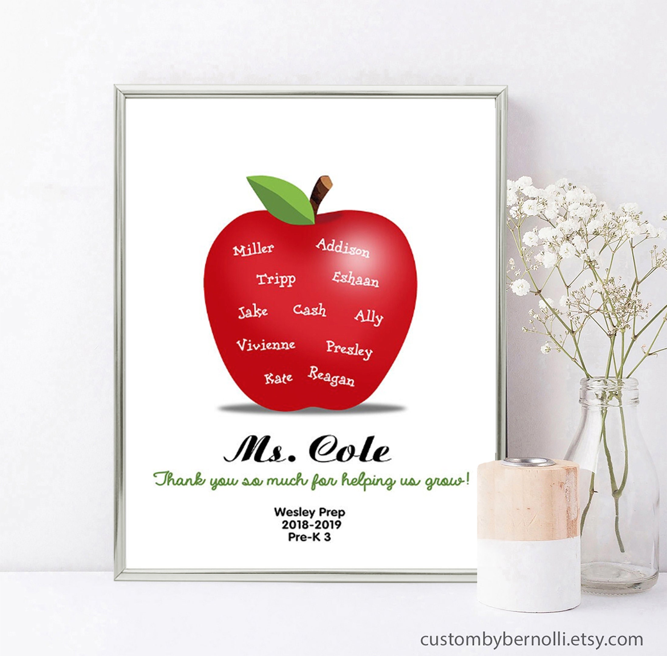 Apple Teacher Gift Class Names, Teacher Appreciation Gift for Teacher ...