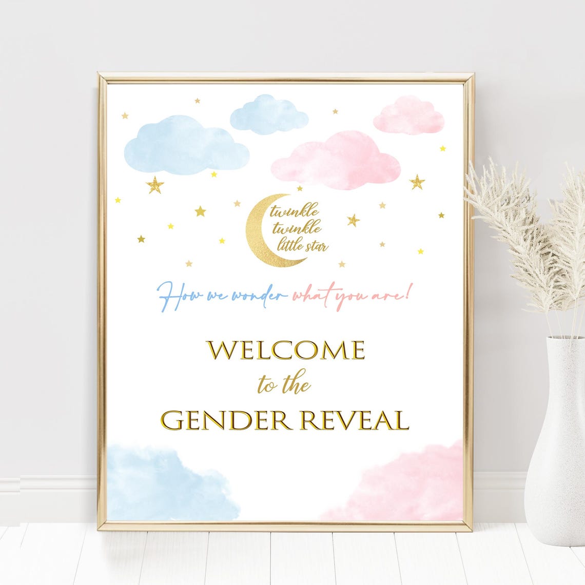 Twinkle Little Star Gender Reveal Welcome Sign Blue Pink Baby Shower ...