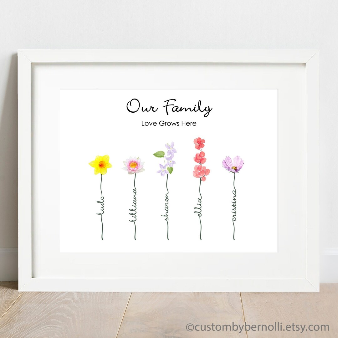 Our Family Custom Flower Family Print, Mom's Garden Personalized ...