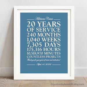 Personalized 20 Year Work Anniversary PRINT 20 Years of - Etsy
