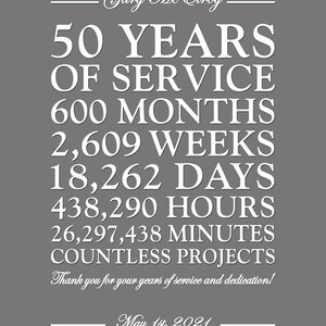 Personalized 40 Year Work Anniversary PRINT, 40 Years of Service, Thank ...