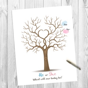 Gender Reveal Tree Fingerprint Guest Book Alternative, He or She What ...