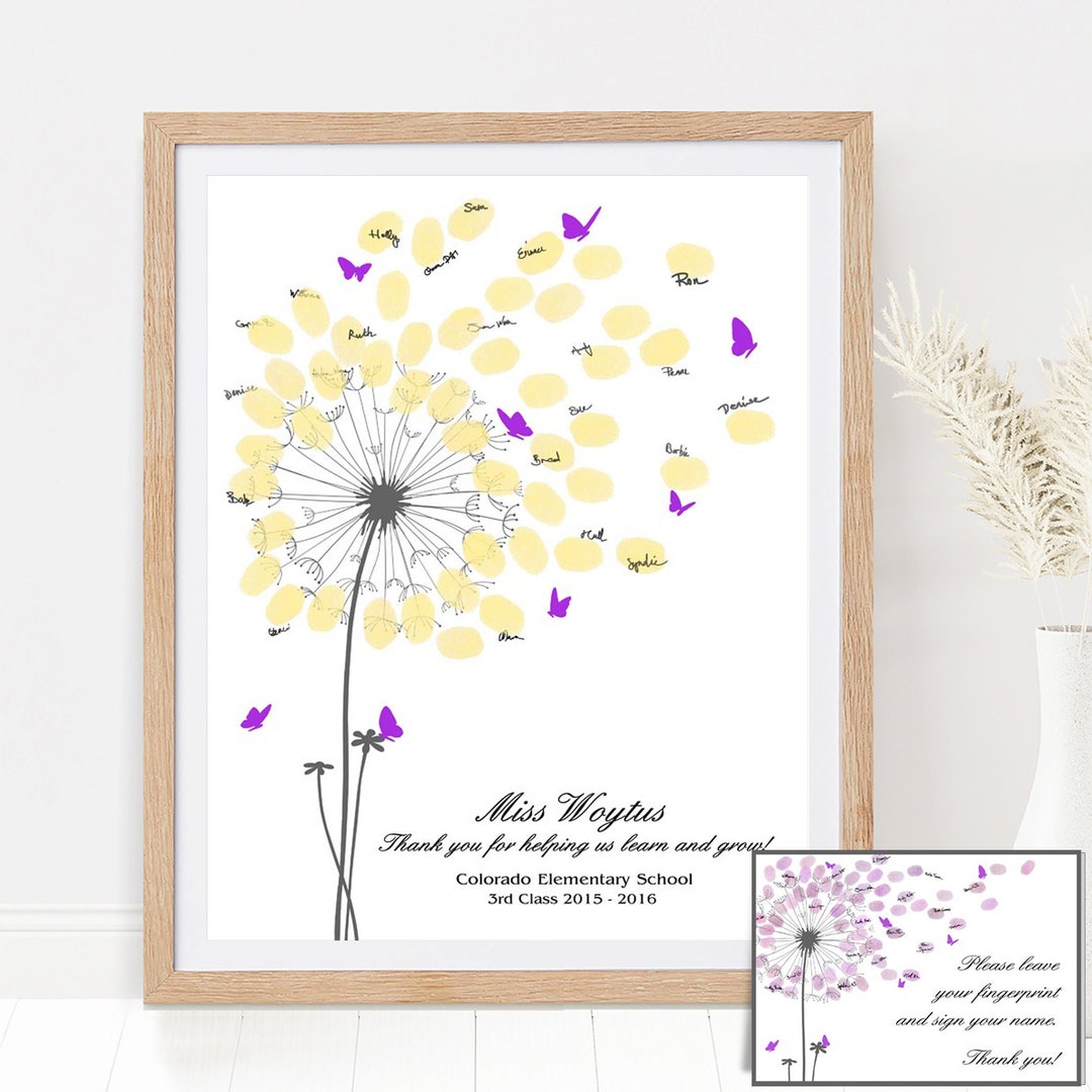 Teacher Appreciation Gift, Fingerprint Dandelion Teacher Thank You Gift ...