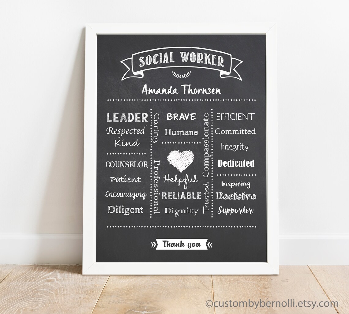 Personalized Social Worker Gift Color, Social Worker Chalkboard ...