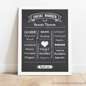 Personalized Social Worker Gift Color, Social Worker Chalkboard ...
