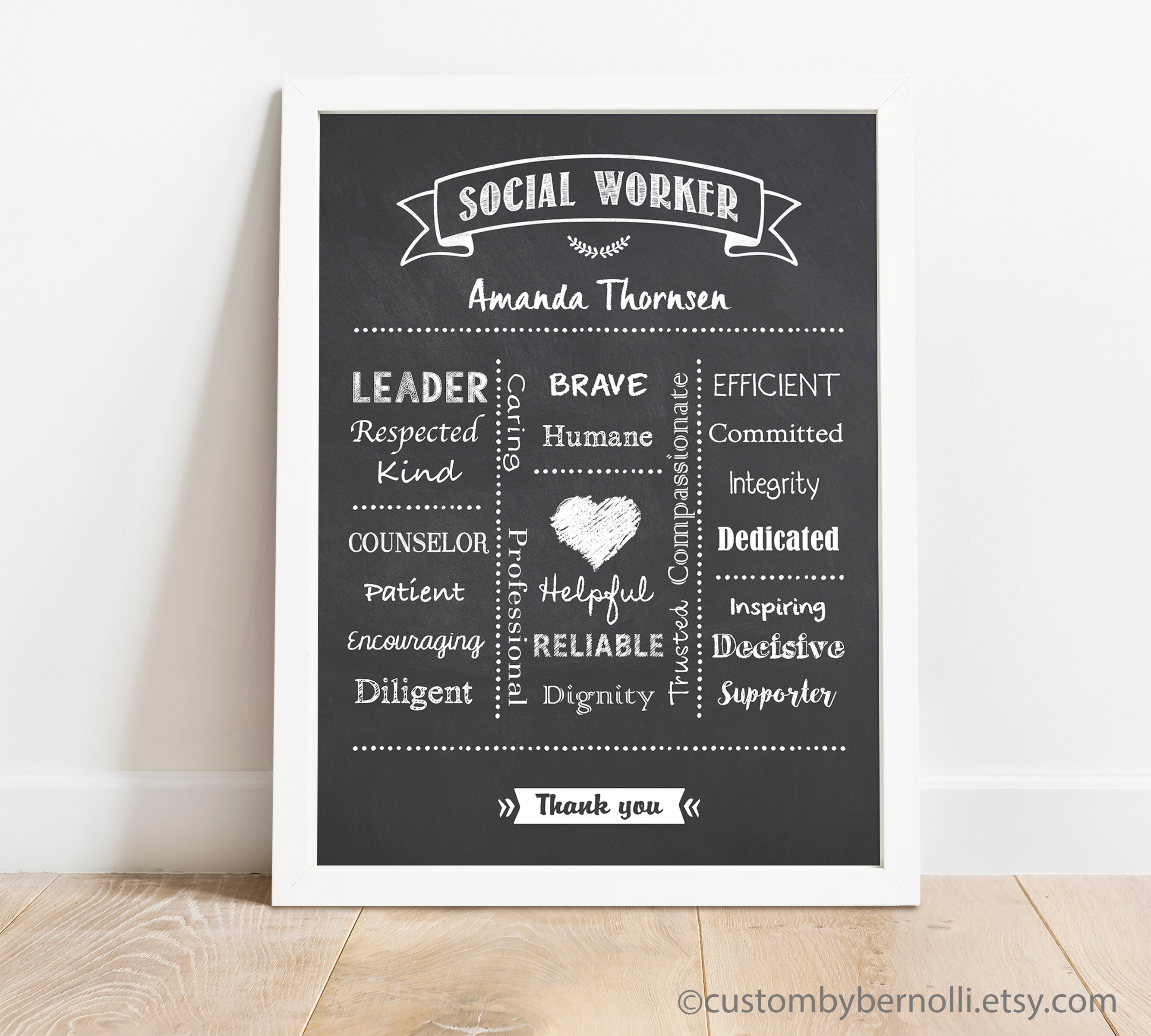 Personalized Social Worker Gift Color, Social Worker Chalkboard ...