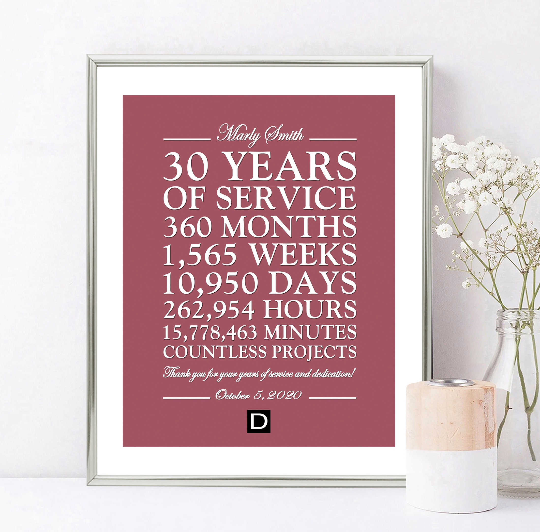 Personalized 35 Years of Service Gift for Worker, ANY YEAR Work ...