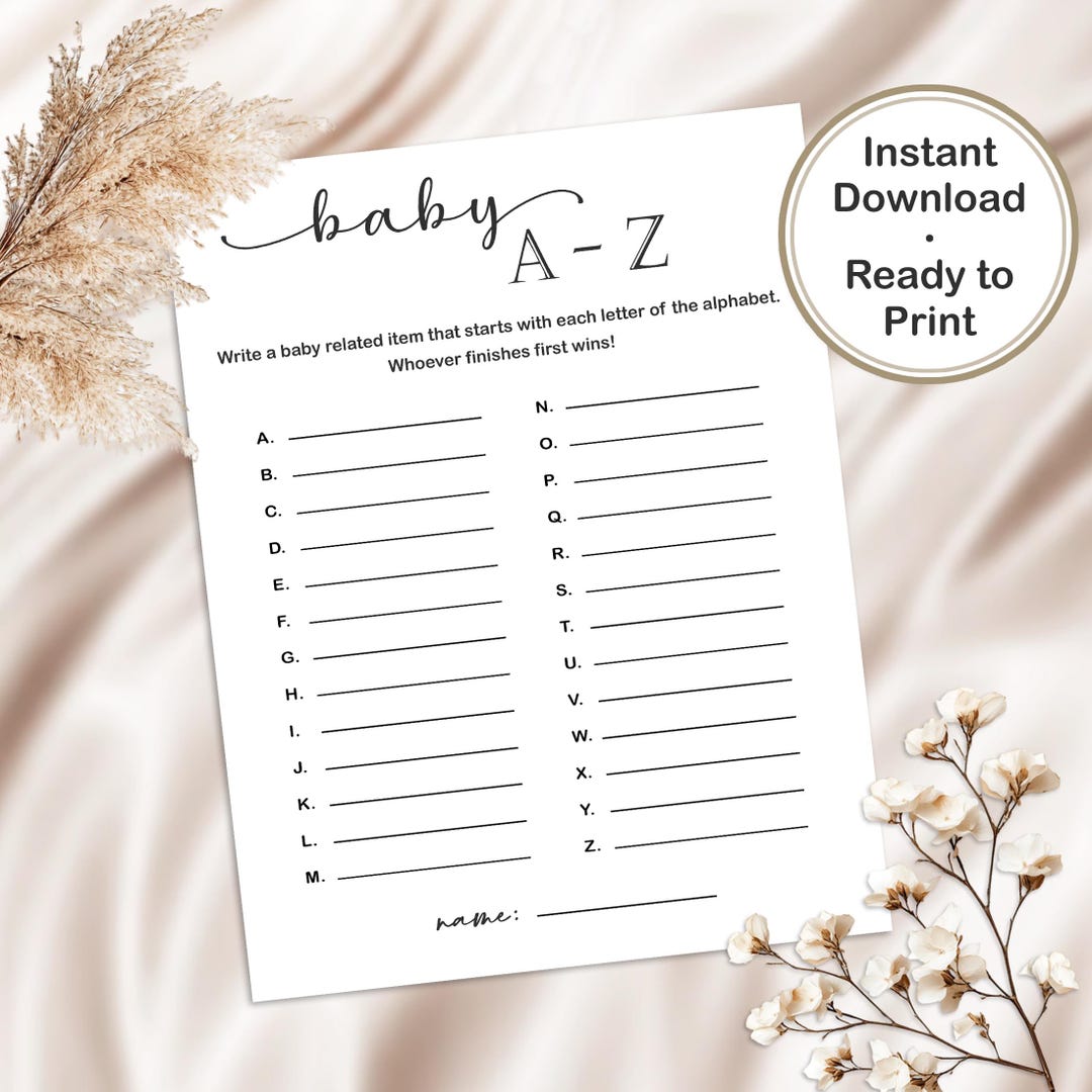 Baby A-Z Gender Reveal Party Game, Digital Alphabet Item Card ...