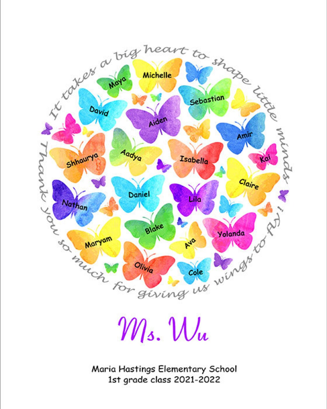 Teacher Appreciation Gift Rainbow Butterfly Custom Teacher - Etsy