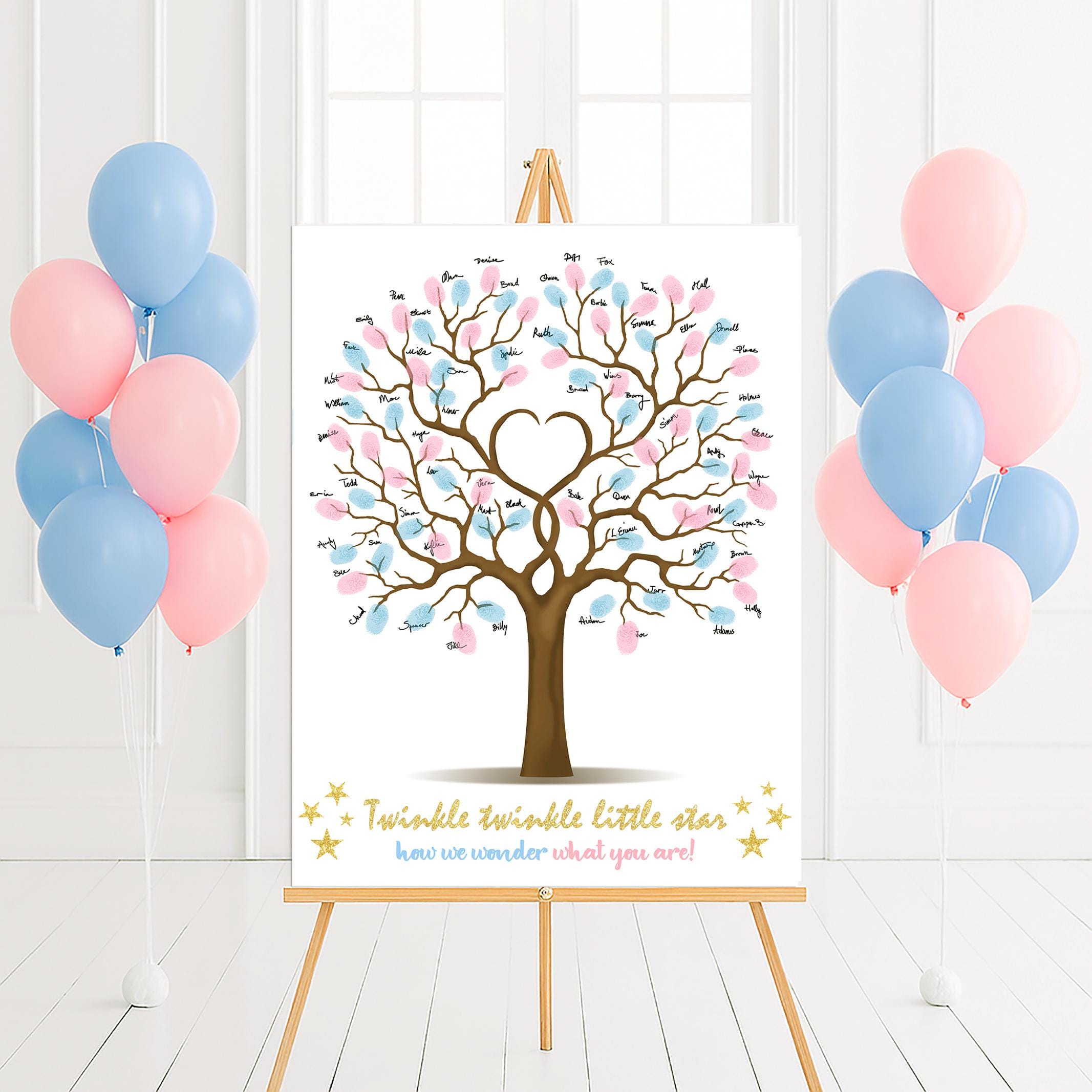 Gender Reveal Tree Twinkle Little Star Heart Fingerprint Guest Book ...