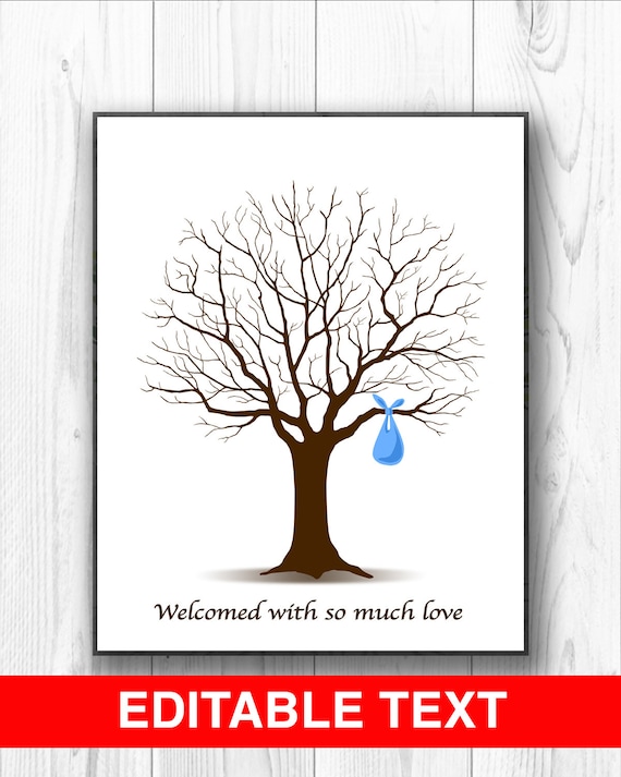 Welcomed With Love Baby Shower Fingerprint Tree Gender Reveal