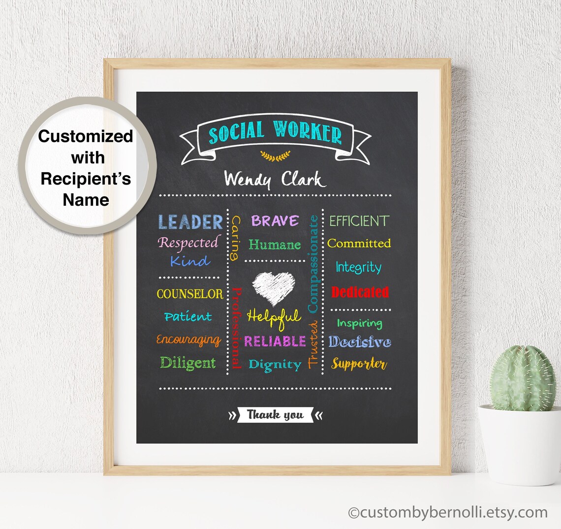 Personalized Social Worker Gift Color, Social Worker Chalkboard ...