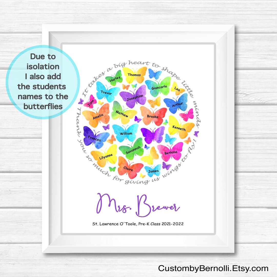 Teacher Appreciation Gift Rainbow Butterfly Custom Teacher - Etsy