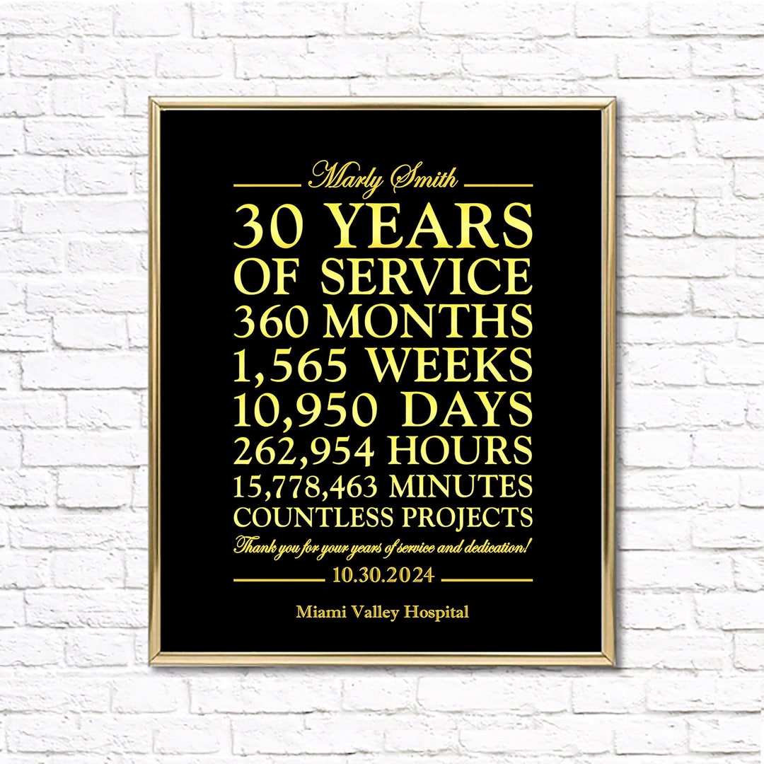 Personalized Work Anniversary Gift 30 Years or Any Year of Service ...
