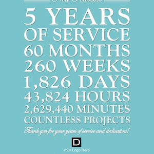 Personalized 5 Year Work Anniversary PRINT 5 Years of - Etsy