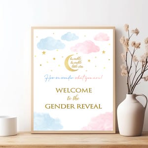 Twinkle Little Star Gender Reveal Welcome Sign Blue Pink Baby Shower ...